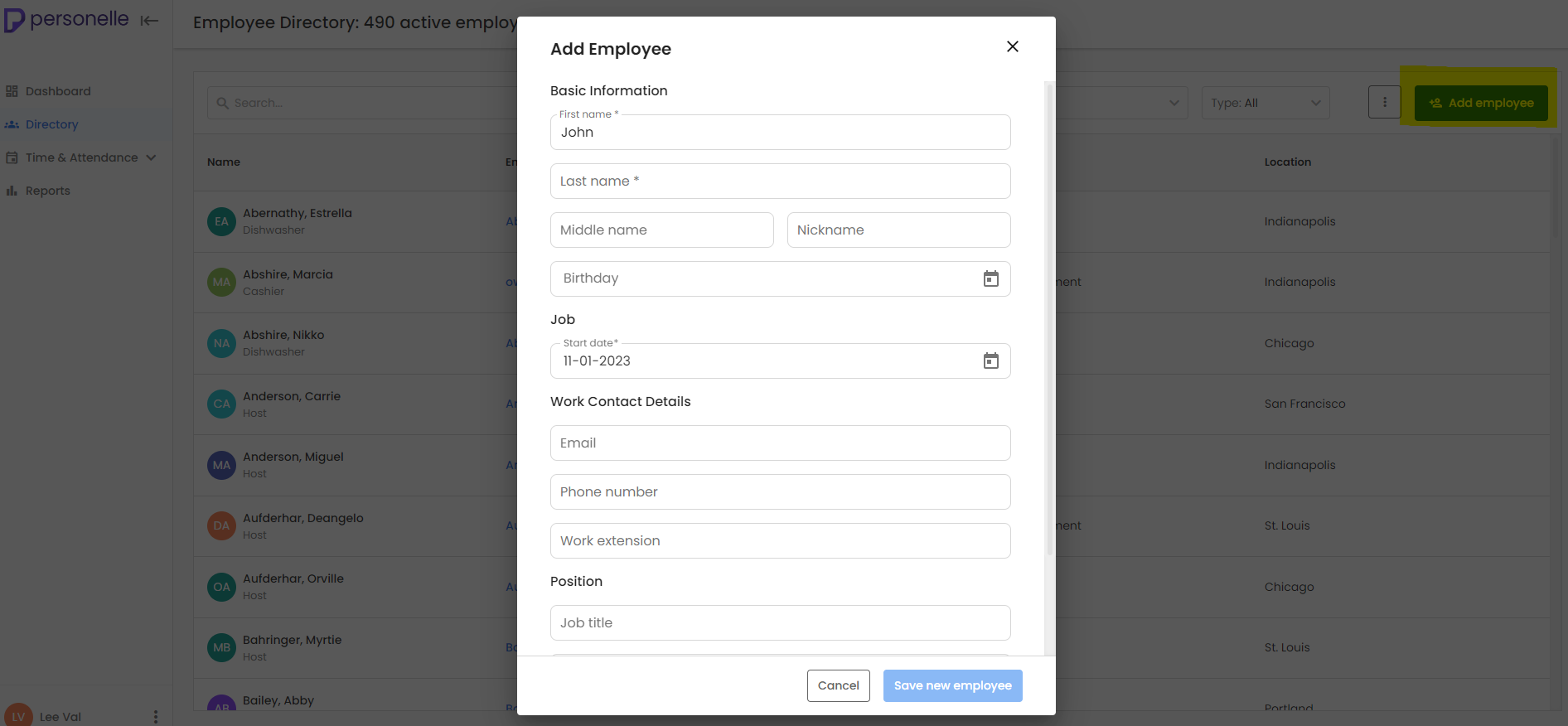 Manually Adding an Employee – Personelle