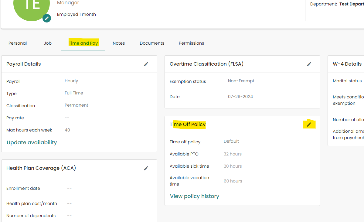 Editing Employee Time Banks – Personelle