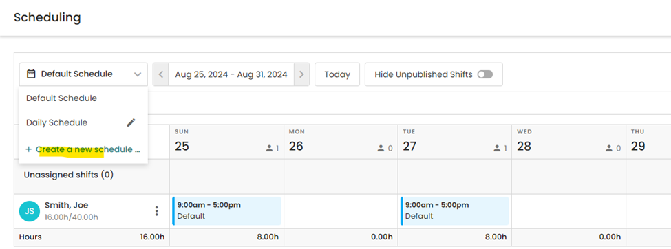 Schedule Titles / Creating Multiple Schedules – Personelle